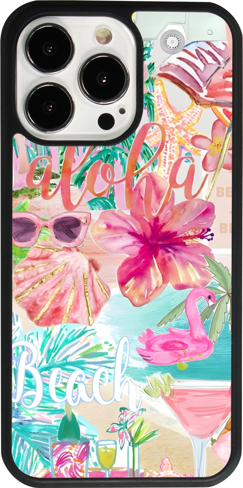 iPhone 13 Pro Case Hülle - Silikon schwarz Preppy Collage Aloha