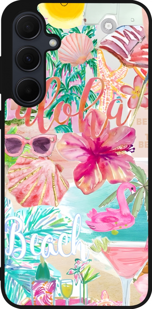 Samsung Galaxy A56 Case Hülle - Silikon schwarz Preppy Collage Aloha