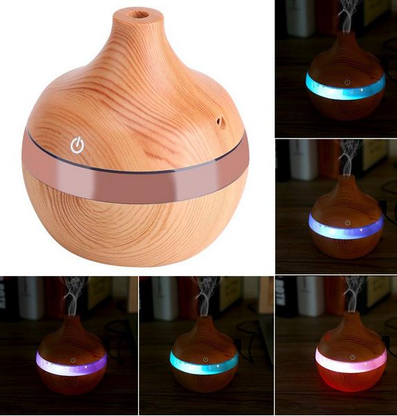 Luftbefeuchter Diffusor Wooden Look Holz Design 300ml mit LED Licht ...
